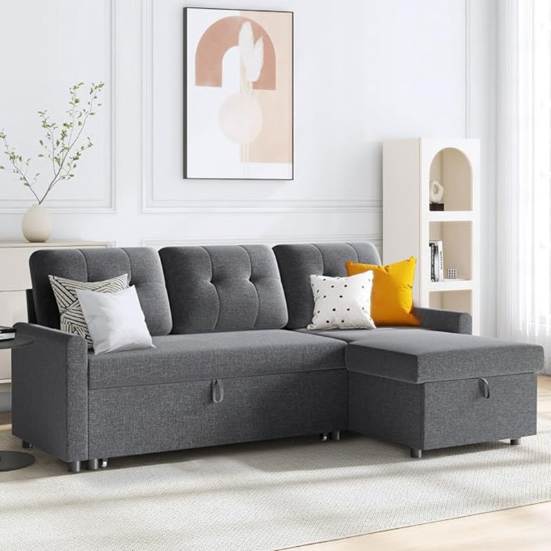 Latitude Run IULULU L Shaped Sectional Sofa Convertible Sleeper With Pullout Bed Storage Chaise 2 In 1 Pull Out Couch For Living Room Apartment Grey Wayfair